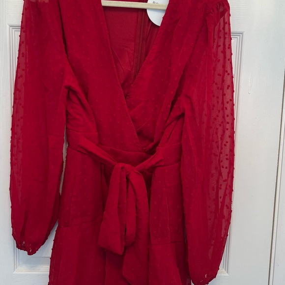 Boohoo | Dresses | Boo Hoo Brand Red Ruffle Hem Dobby Chiffon Mini ...